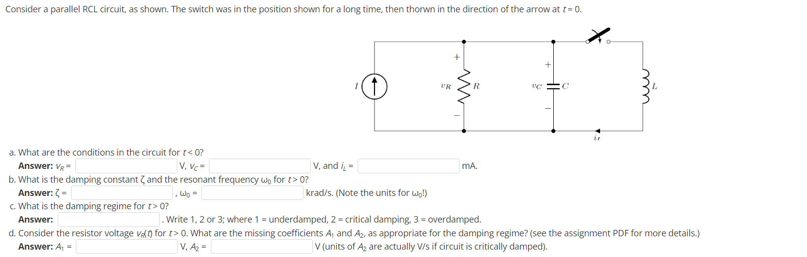 Solved Consider a parallel RCL circuit, as shown. The switch | Chegg.com