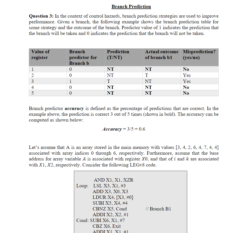 Branch Prediction Question 3: In the context of | Chegg.com