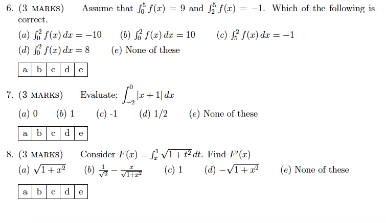 Solved 6. (3 MARKS) Assume that ∫05f(x)=9 and ∫25f(x)=−1. | Chegg.com