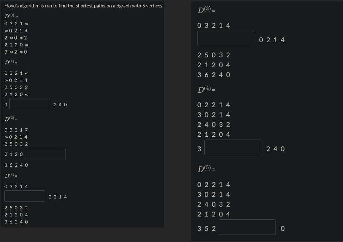 Solved Floyd's algorithm is run to find the shortest paths | Chegg.com