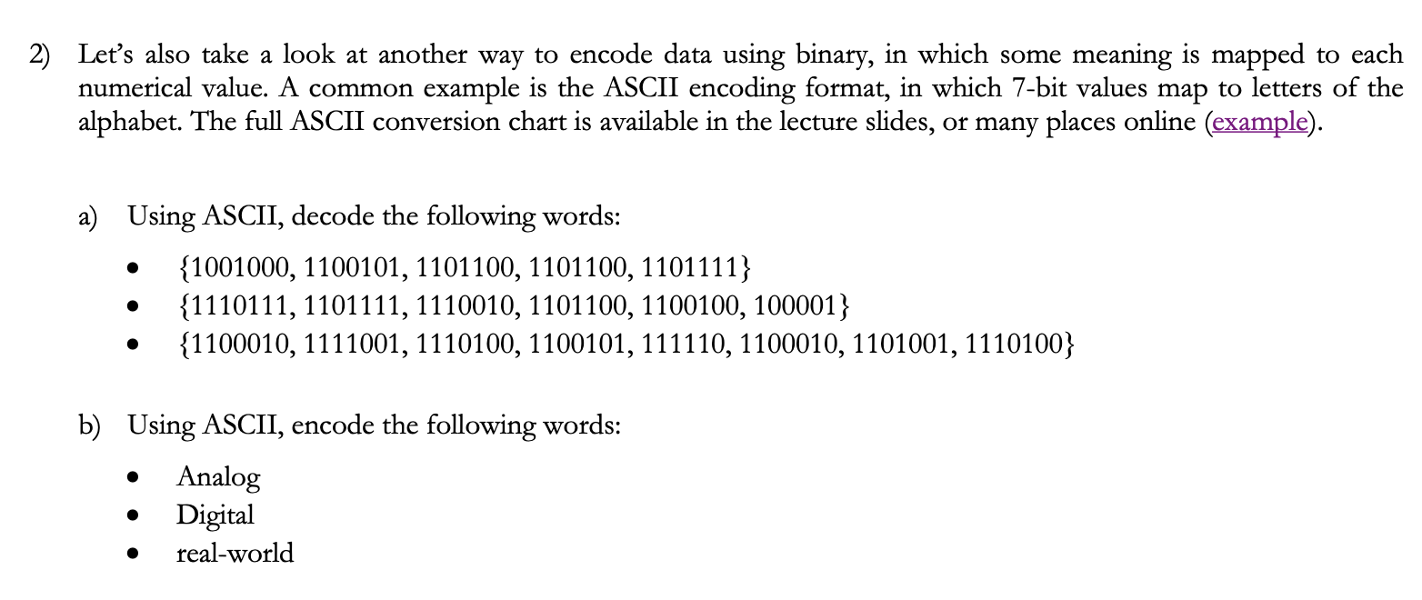 Solved 2) Let’s also take a look at another way to encode | Chegg.com
