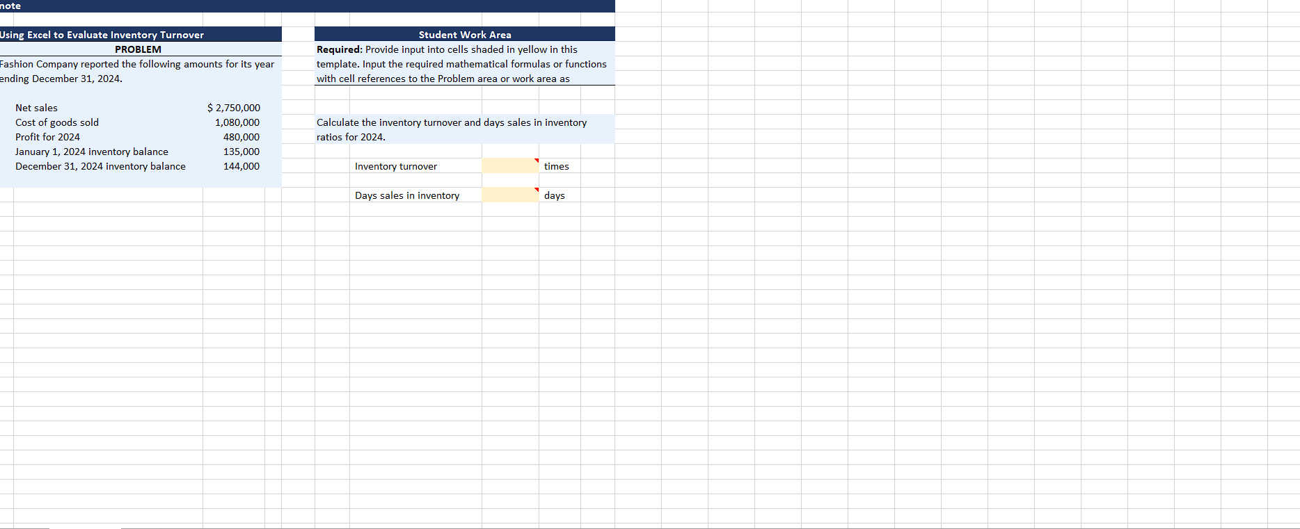 Solved Using Excel to Evaluate Inventory Turnover Student | Chegg.com