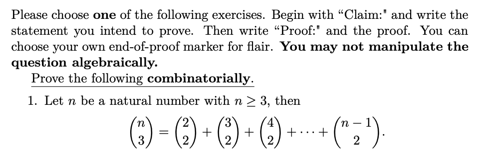 Solved Please choose one of the following exercises. Begin | Chegg.com