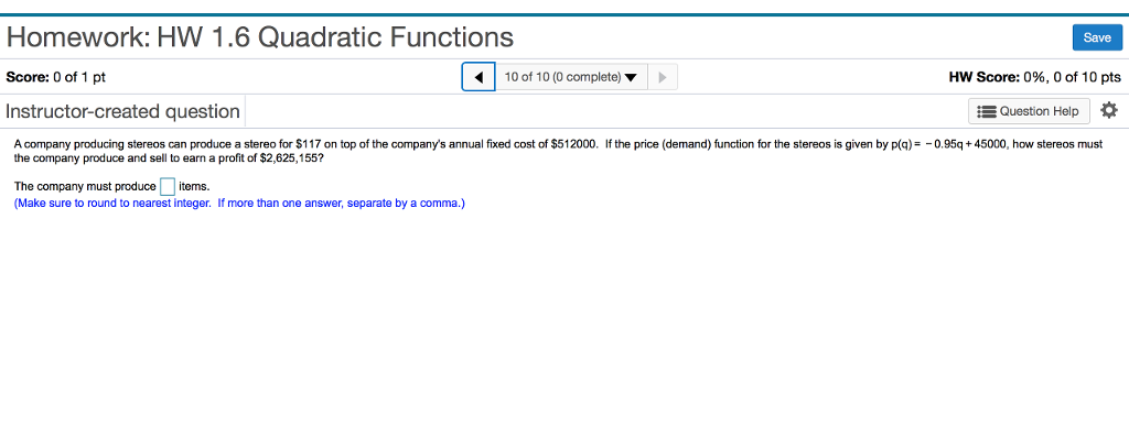 Solved Homework Hw 1 6 Quadratic Functions Score 0 Of 1 Pt
