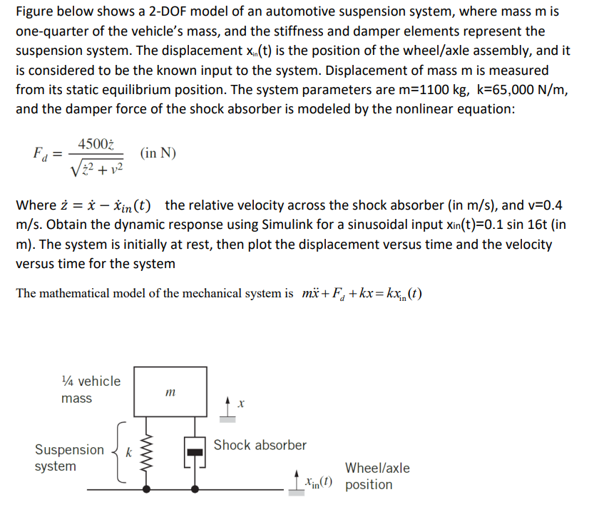 Solved Figure below shows a 2-DOF model of an automotive | Chegg.com