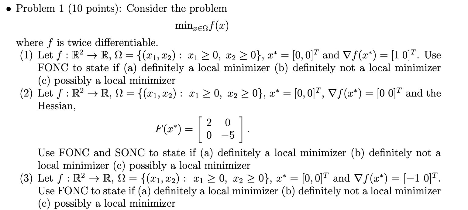 Solved • Problem 1 (10 points): Consider the problem mingenf | Chegg.com
