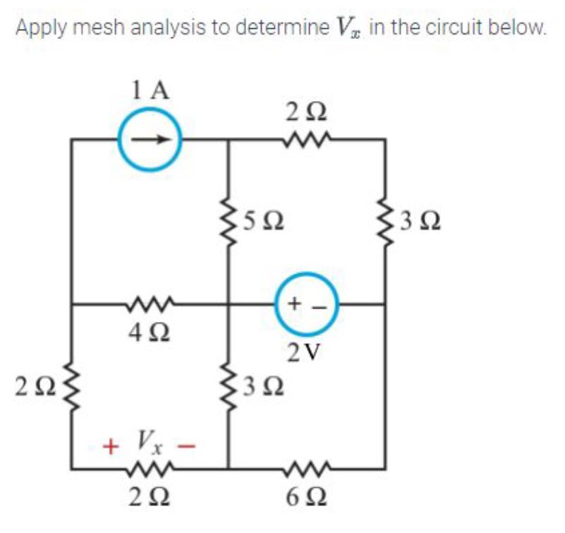 Solved Apply mesh analysis to determine Vx ﻿in the circuit | Chegg.com