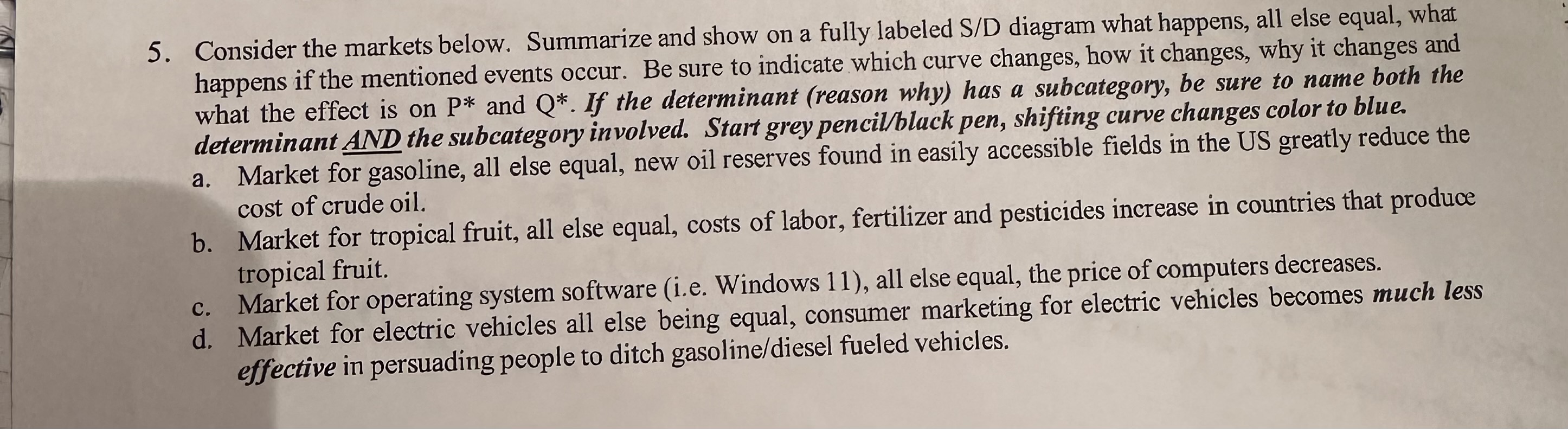 Solved 5. Consider the markets below. Summarize and show on | Chegg.com
