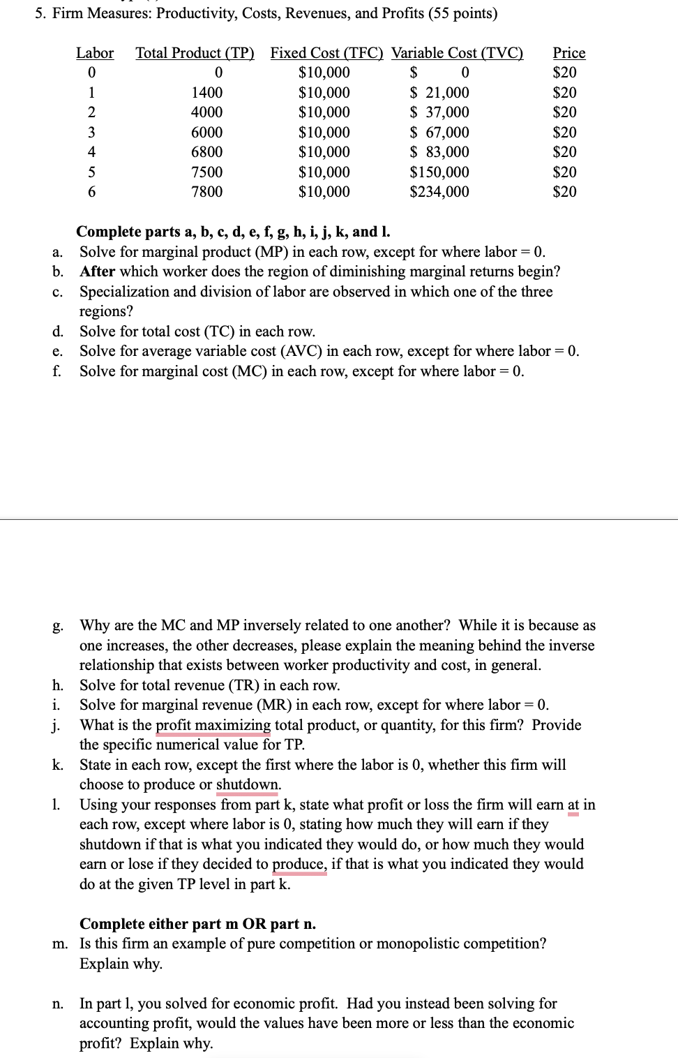 Solved please complete all partsFirm Measures: Productivity, | Chegg.com