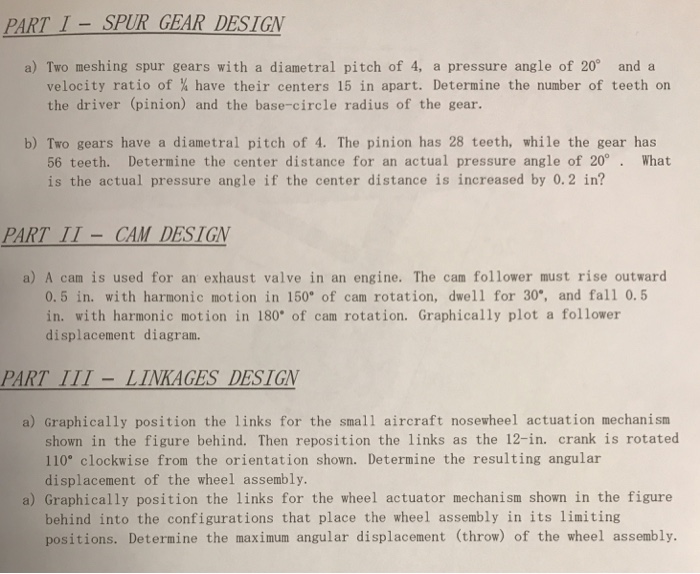 Solved PART I- SPUR GEAR DESIGN a) Two meshing spur gears | Chegg.com