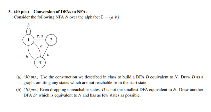 Solved 3. (40 pts.) Conversion of DFAs to NFAs Consider the | Chegg.com