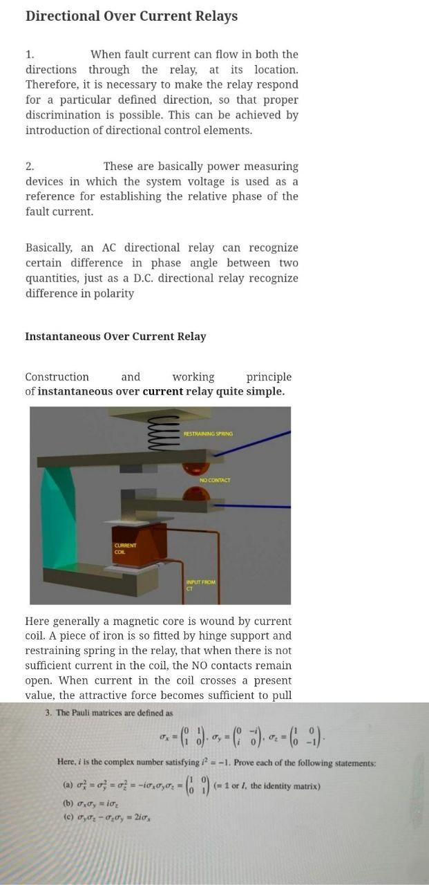 Solved Directional Over Current Relays 1. When fault current | Chegg.com