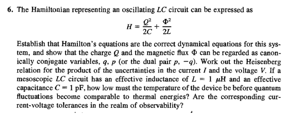 Solved The Hamiltonian representing an oscillating LC | Chegg.com