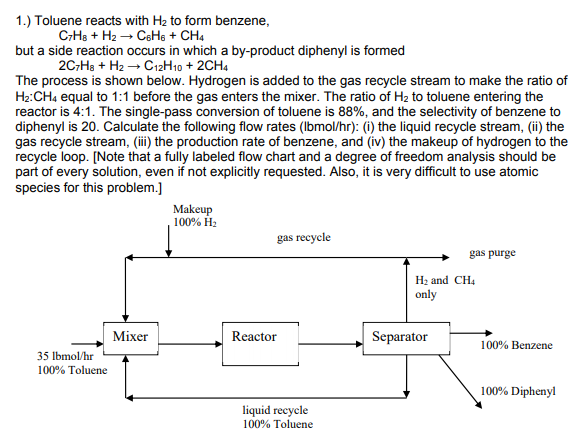 Toluene reacts with H2 to form benzene, C7H8 + H2 → | Chegg.com