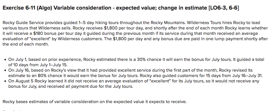Exercise 6-11 (Algo) Variable consideration - | Chegg.com