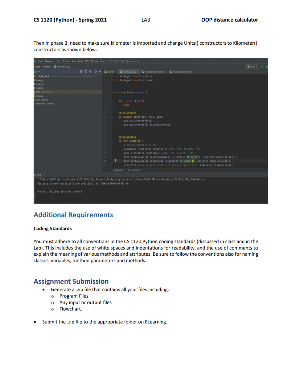 CS 1120 (Python) - Spring 2021 LA3 OOP distance | Chegg.com