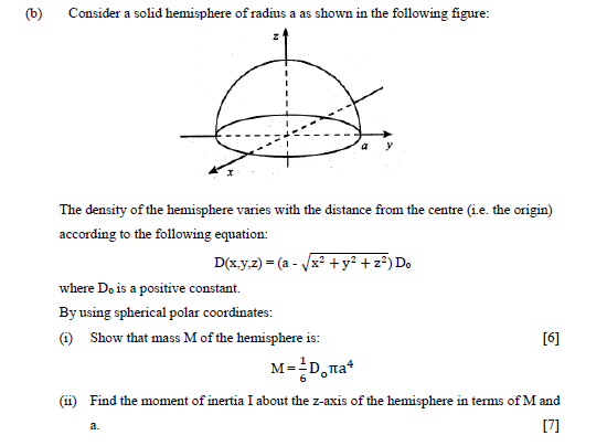 Solved (b) Consider a solid hemisphere of radius a as shown | Chegg.com