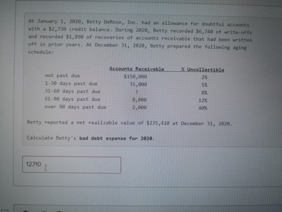 Solved At January 1, 2020, Betty DeRose, Inc. had an | Chegg.com