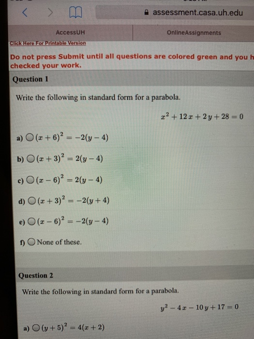 Solved a assessment.casa.uh.edu AccessUH OnlineAssignments | Chegg.com