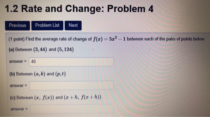 Solved 1.2 Rate and Change: Problem 4 Previous Problem | Chegg.com