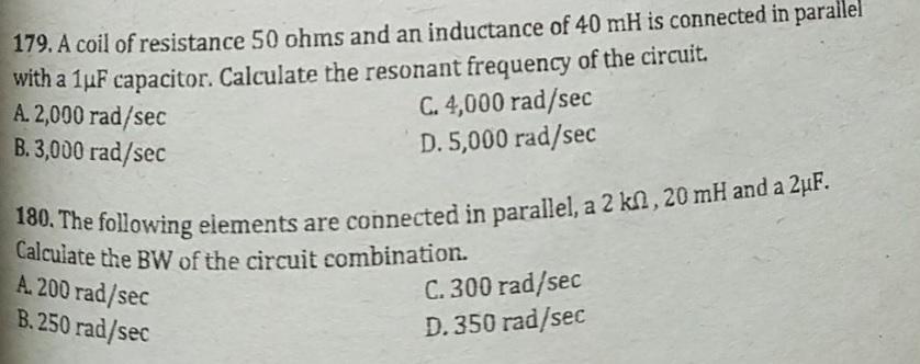 Solved A.2,000 rad/sec B. 3,000 rad/sec 179. A coil of | Chegg.com