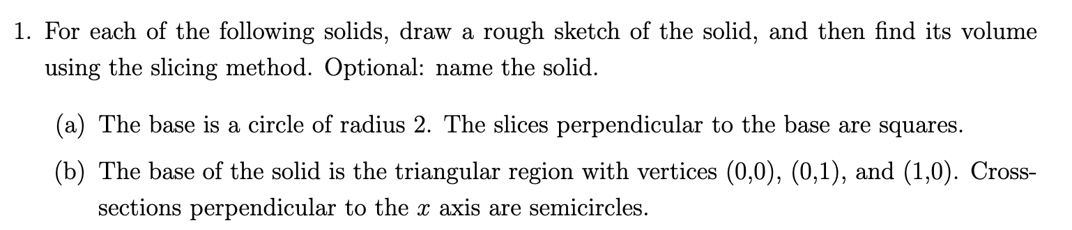Solved For each of the following solids, draw a rough sketch | Chegg.com