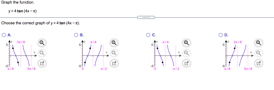 Solved Graph the function. y = 4 tan (4x - T) Choose the | Chegg.com