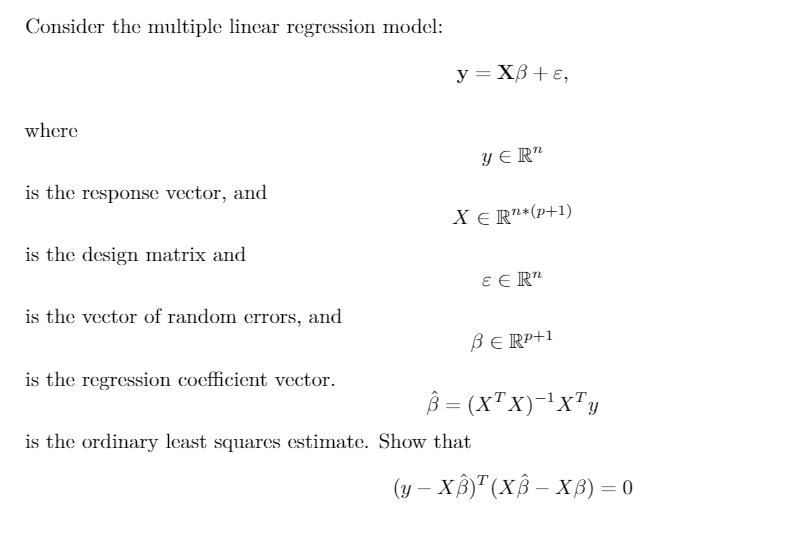 Solved Consider the multiple linear regression model: y = | Chegg.com