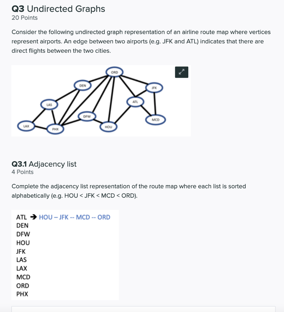 Solved Q3 Undirected Graphs 20 Points Consider the following | Chegg.com