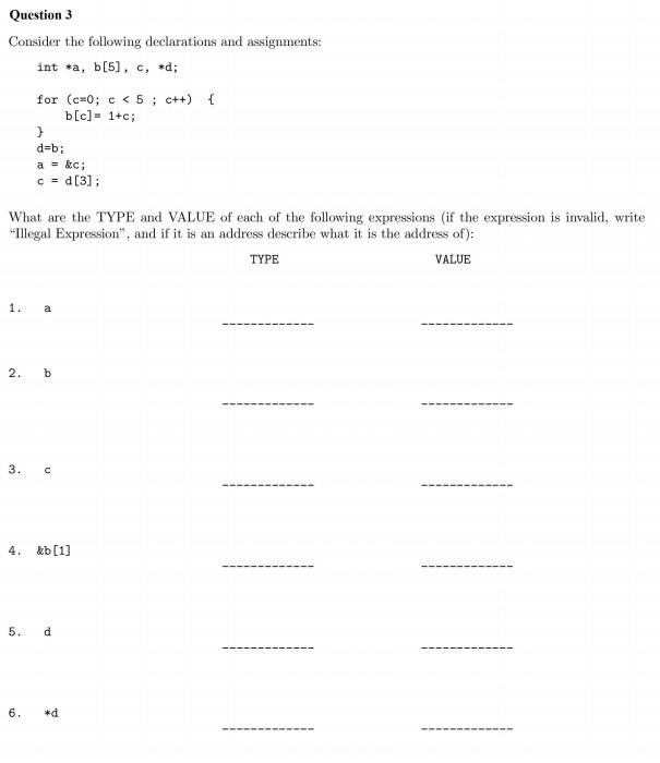 Solved Question 3 Consider the following declarations and | Chegg.com
