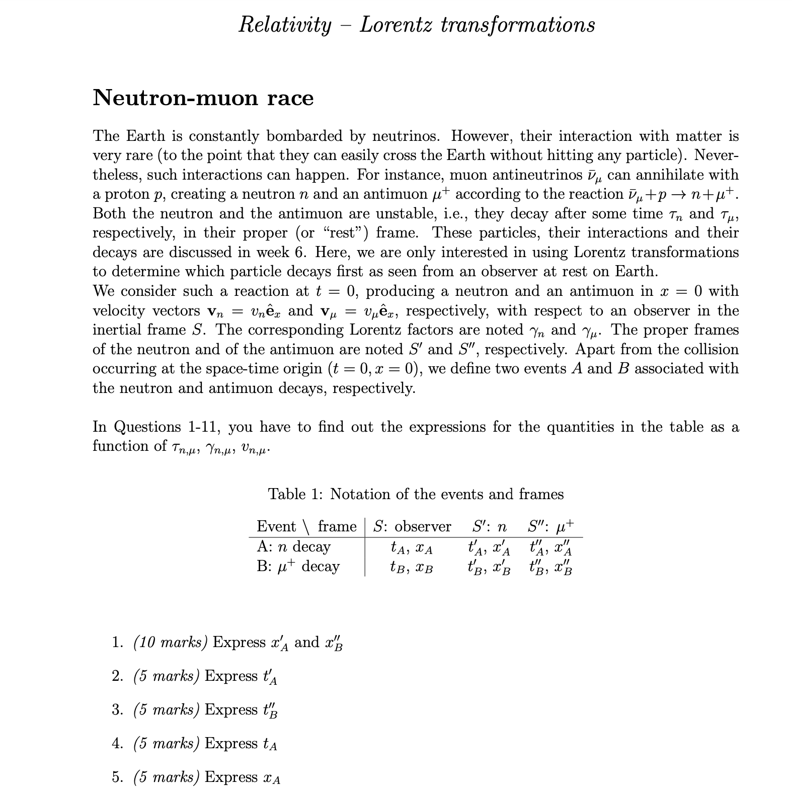 Solved Relativity - Lorentz transformations Neutron-muon | Chegg.com