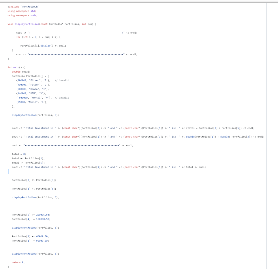I need updated Portfolio.h and Portfolio.cpp | Chegg.com