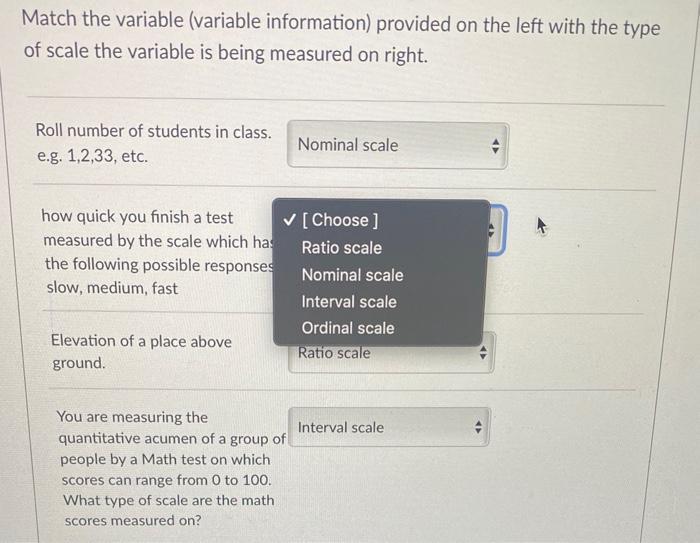 Solved Match the variable (variable information) provided on | Chegg.com
