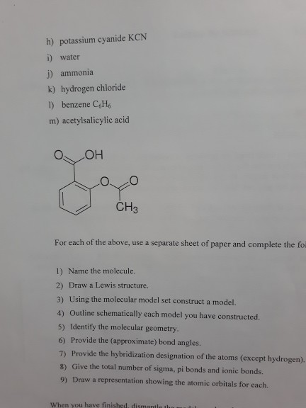 Solved h) potassium cyanide KCN i) water j) ammonia k) | Chegg.com