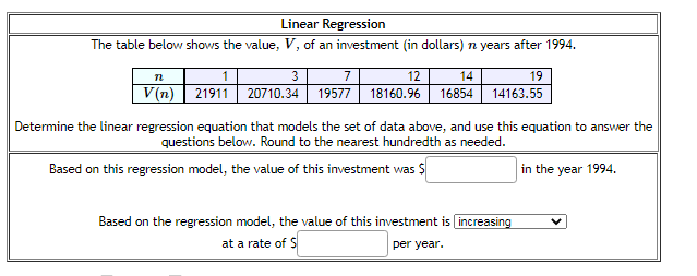 Solved Linear Regression The Table Below Shows The Value V 3415