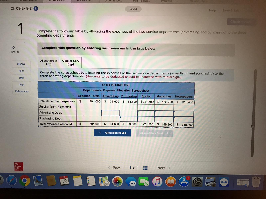 Solved Ch 09 Ex 9.3 6 Help Seve & E Exercise 9-3 Service | Chegg.com