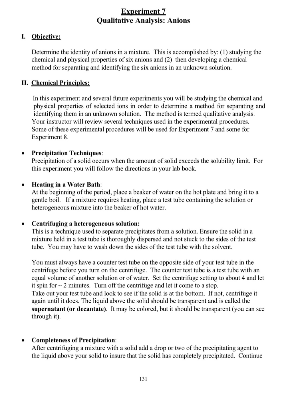 Solved Experiment 7 Qualitative Analysis: Anions I. | Chegg.com