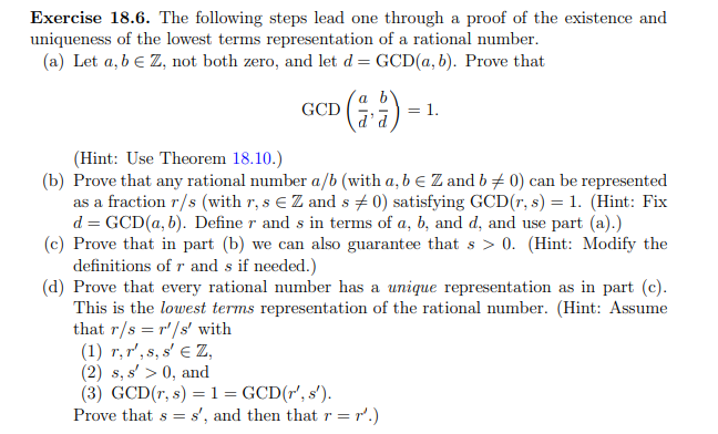 Solved Theorem 18.10. Let a,b∈Z. Then GCD(a,b)=1 if and only | Chegg.com