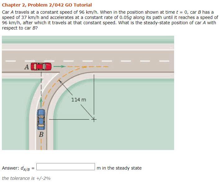 Solved Chapter 2, Problem 2/042 GO Tutorial Car A travels at | Chegg.com