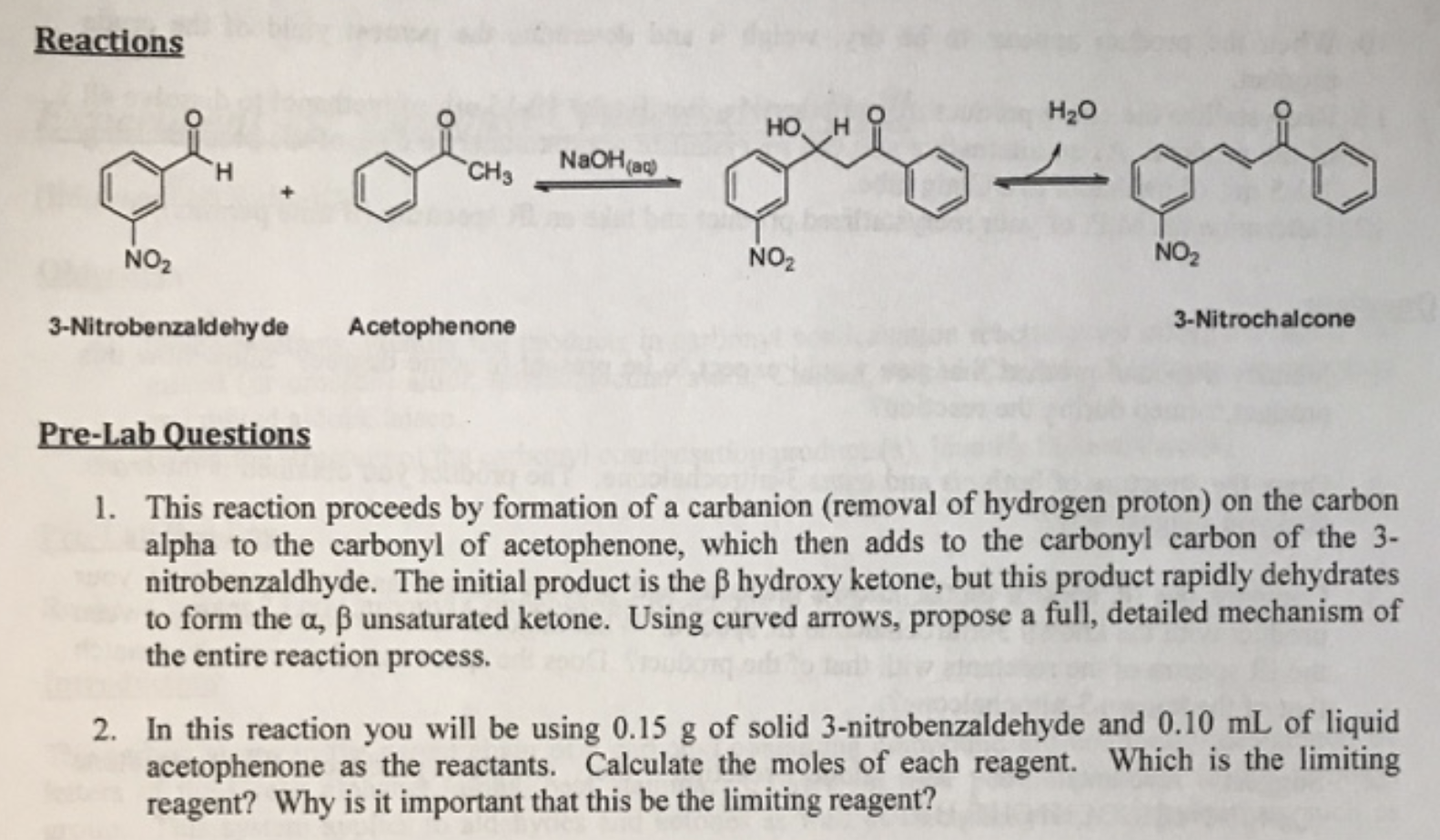 Solved Reactions 3-Nitrobenzaldehyde Acetophenone | Chegg.com