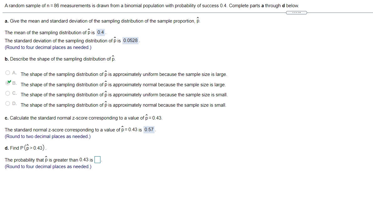 Solved A random sample of n=86 measurements is drawn from a | Chegg.com