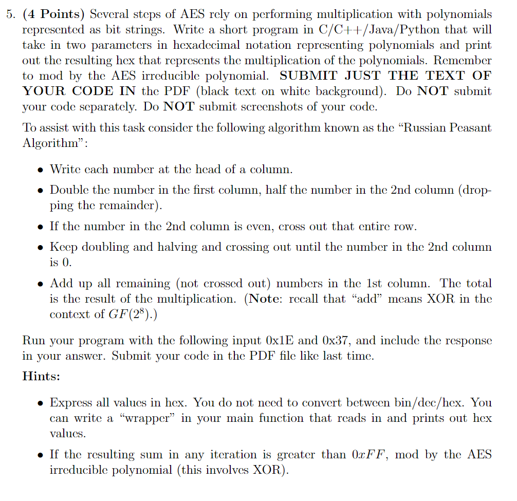 Solved (4 Points) Several steps of AES rely on performing | Chegg.com