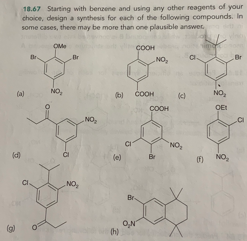 Solved 18.67 Starting with benzene and using any other | Chegg.com