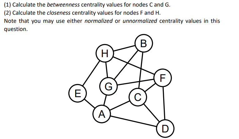 Solved (1) Calculate the betweenness centrality values for | Chegg.com