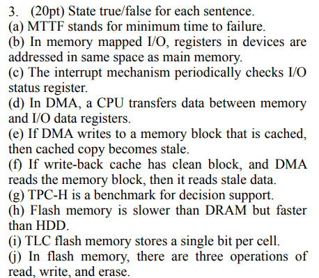 Solved 3. (20pt) State true/false for each sentence. (a) | Chegg.com