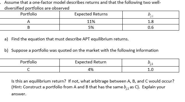 Solved Assume that a one-factor model describes returns and | Chegg.com