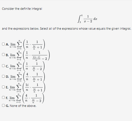 Solved Consider the definite integral ∫34x−21dx and the | Chegg.com