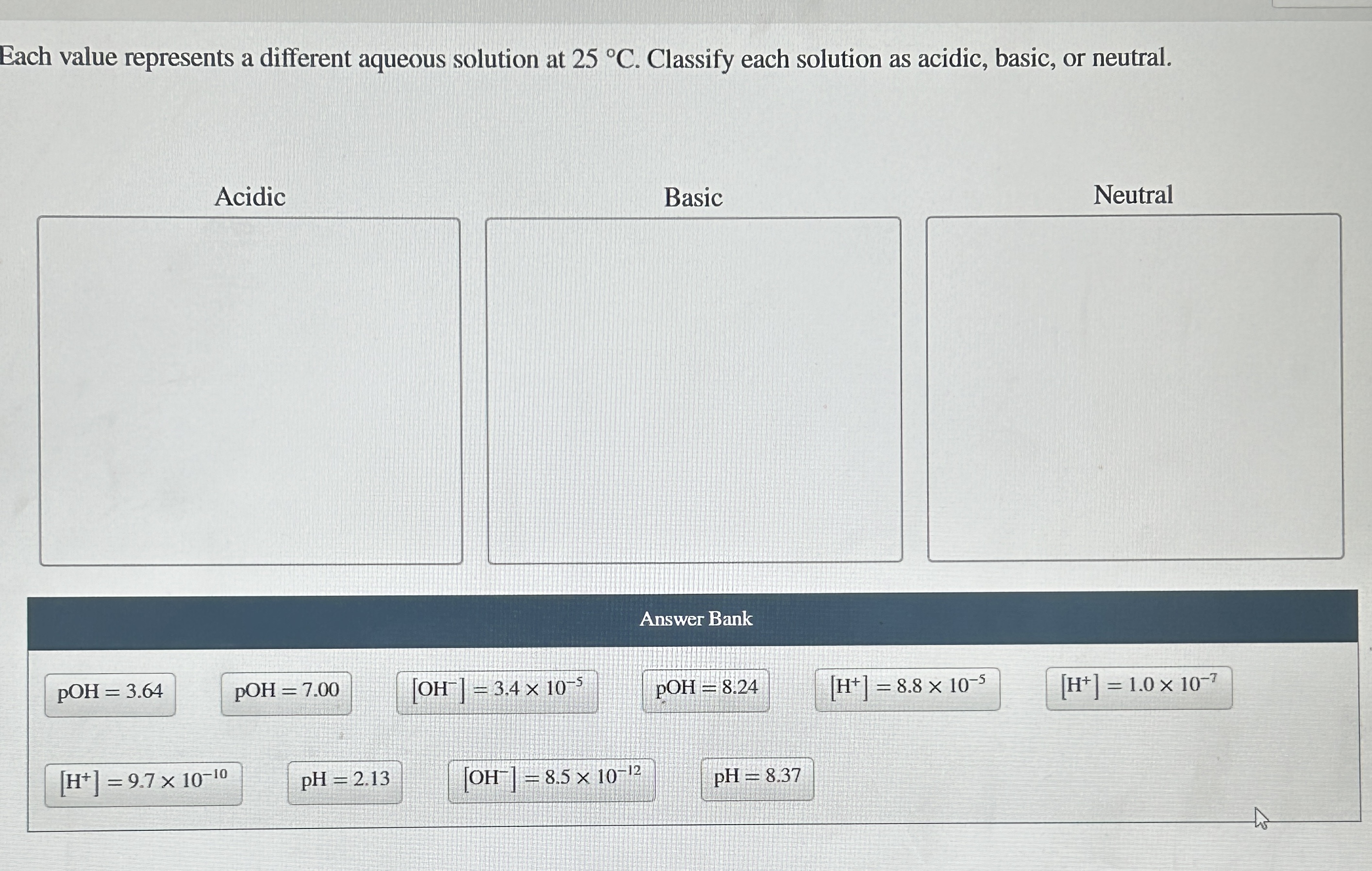Solved Each value represents a different aqueous solution at | Chegg.com