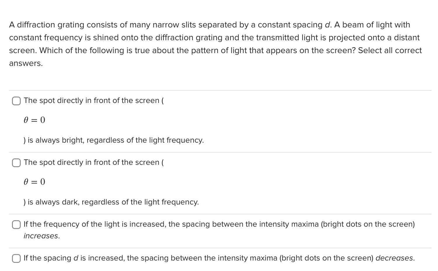 Solved A diffraction grating consists of many narrow slits | Chegg.com