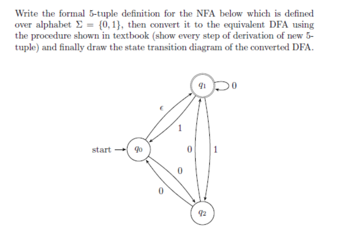 Solved Write the formal 5-tuple definition for the NFA below | Chegg.com